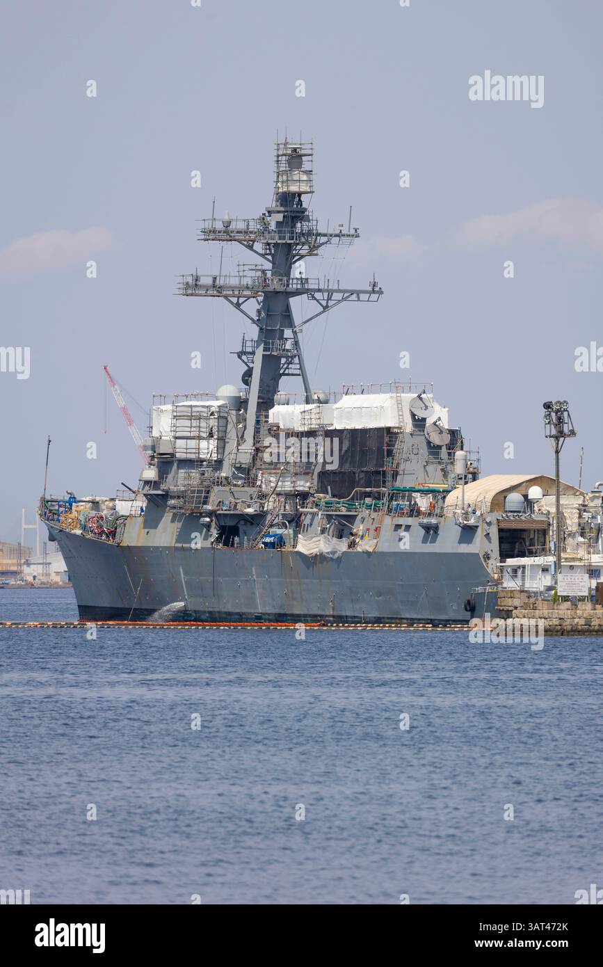 Ship of the US Navy at the Naval Base in Yokosuka, Japan. The naval ...