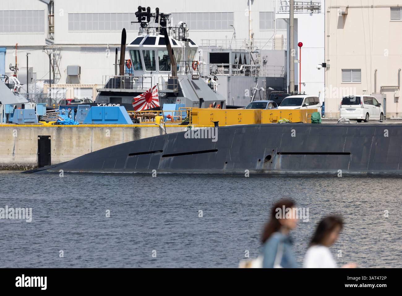 Submarine seen inside the Japan Maritime Self-Defense Force naval base ...