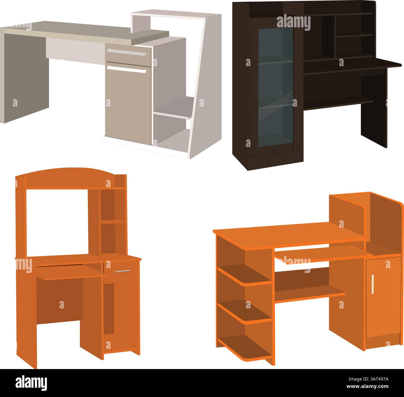 Collection of Various Wooden Furniture Cabinets and Desks.Computer ...