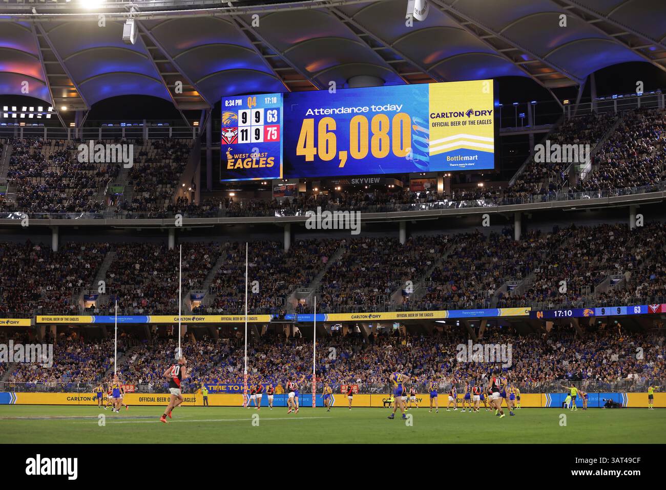 A crowd attendance of 46,080 spectators is displayed during the AFL ...
