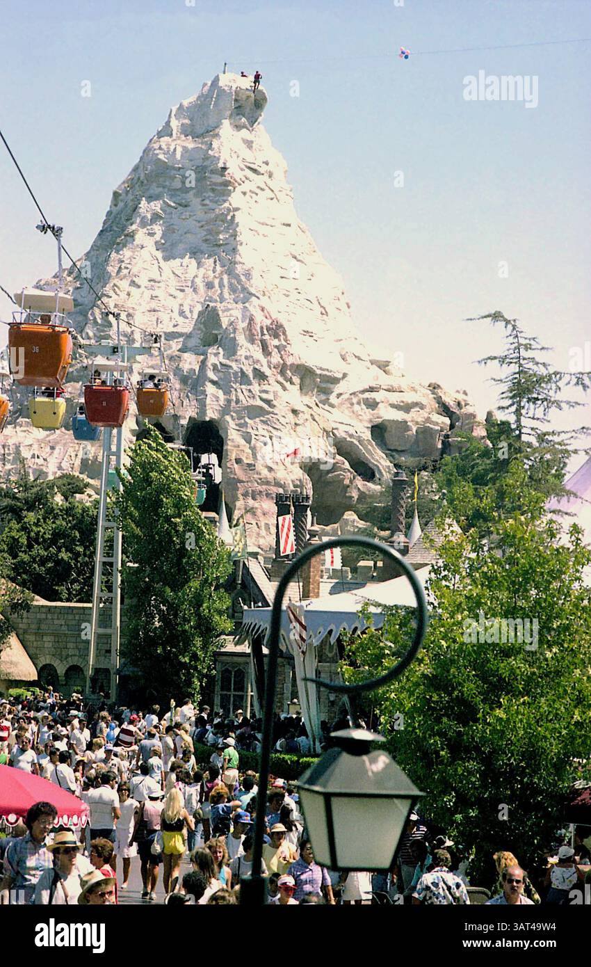 Anaheim, CA, USA, 1985. The Matterhorn and the Skyway at Disneyland ...