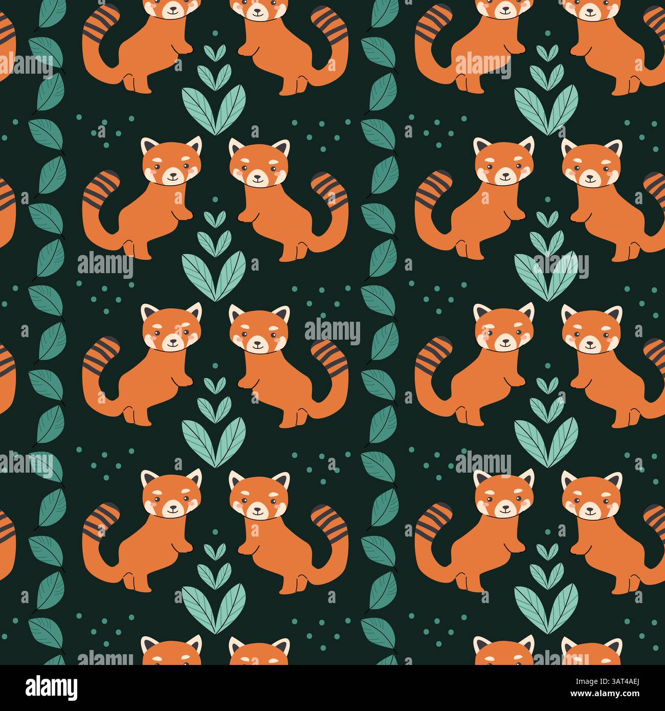Cute red panda and leaf pattern background for textile and wallpaper ...