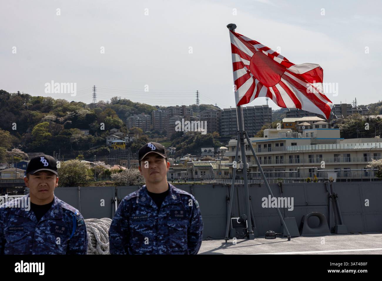 April 8, 2025, Yokosuka, Kanagawa, Japan: Japanese Navy flag (Rising ...