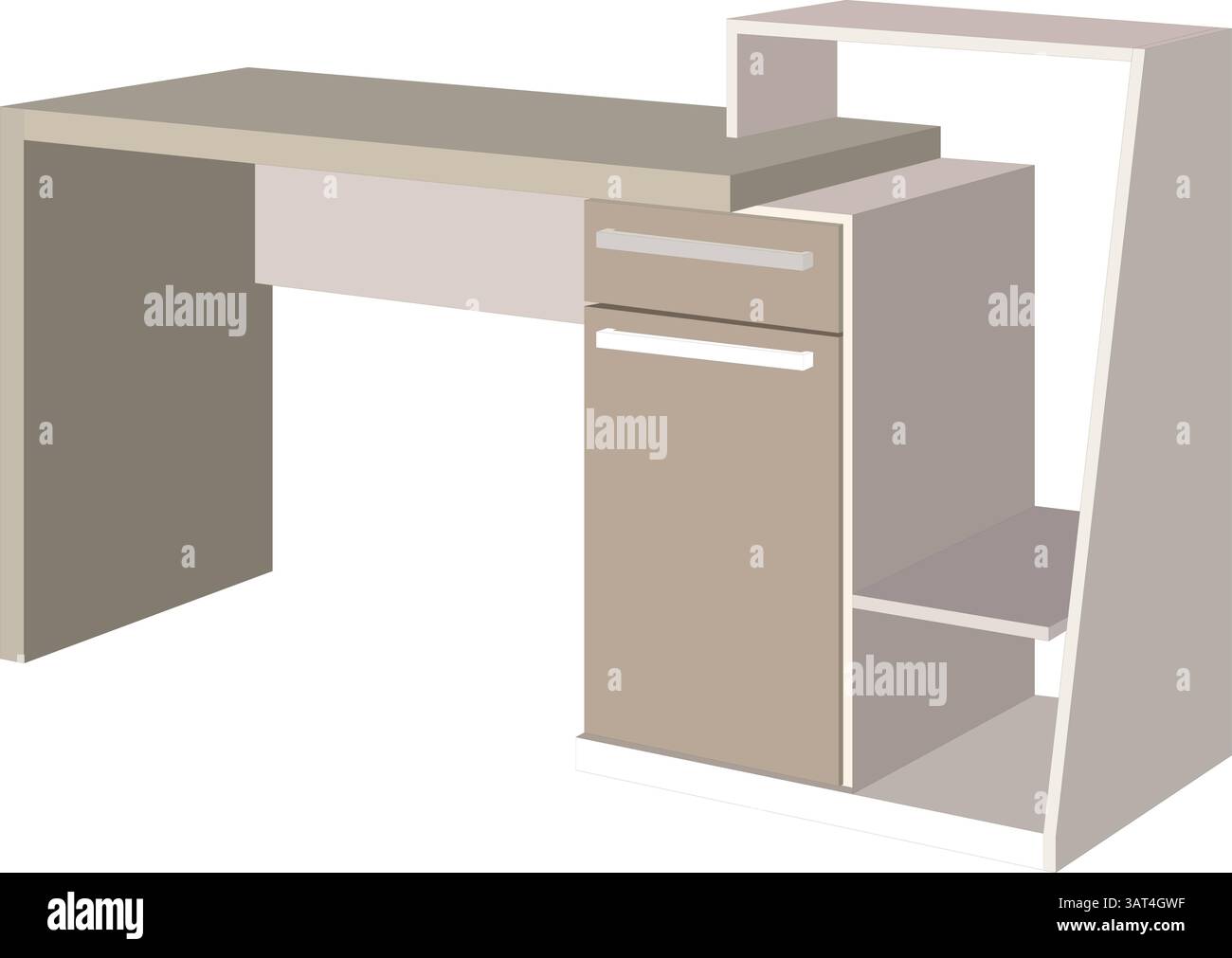 Modern Office Desk with Storage and Shelves.Study desk vector.Illustration of a Desktop table ...