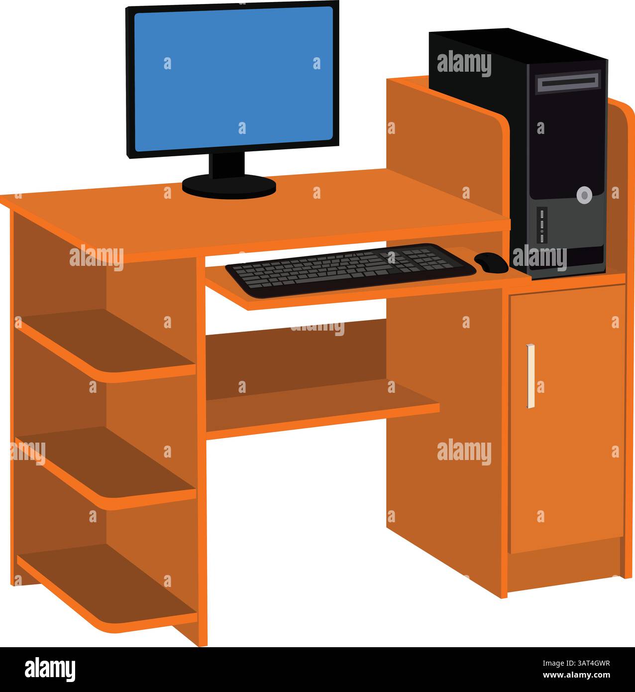 Desk with CPU tower Monitor, Keyboard, and Mouse. study desk with ...
