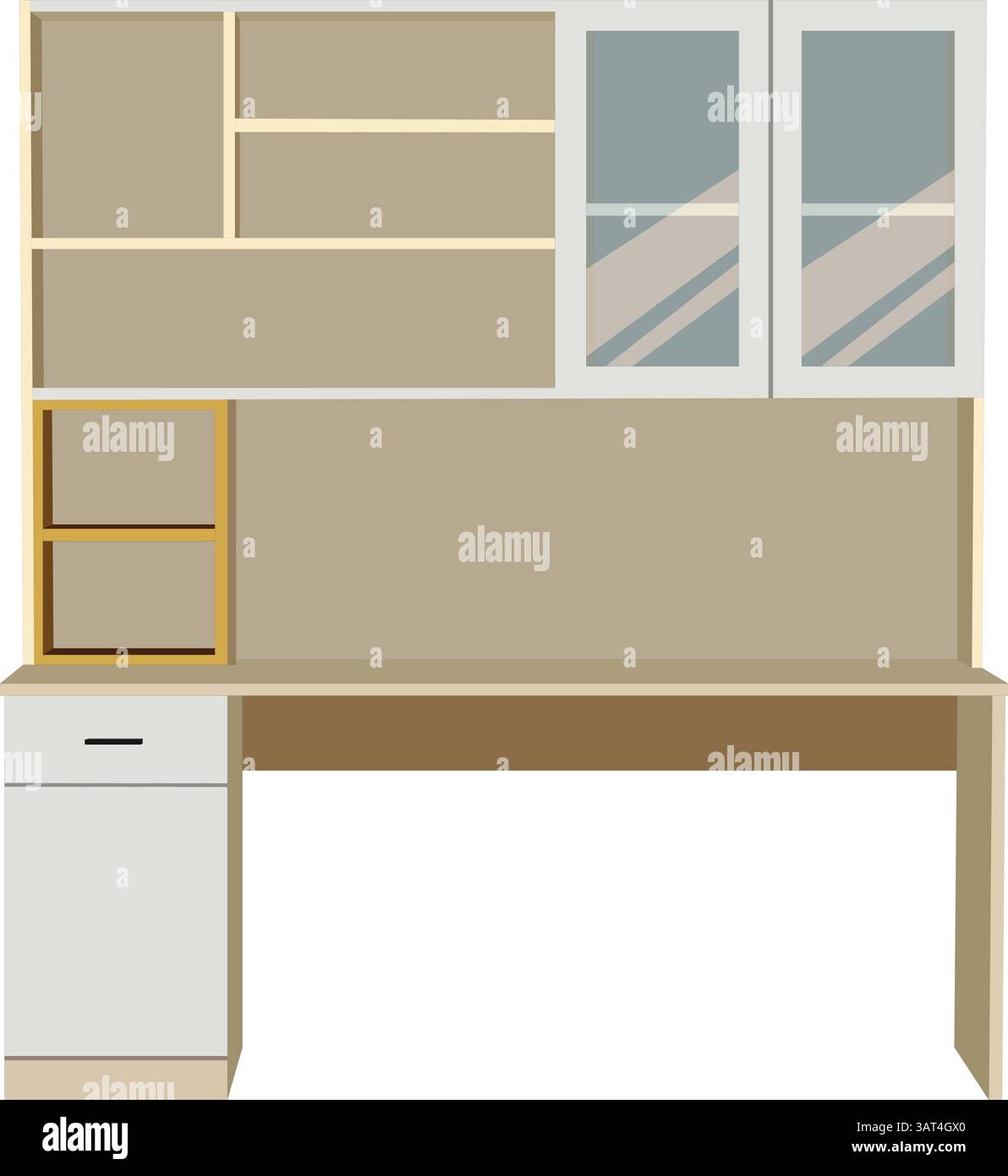 Modern office desk with integrated storage and bookshelf.wooden study ...