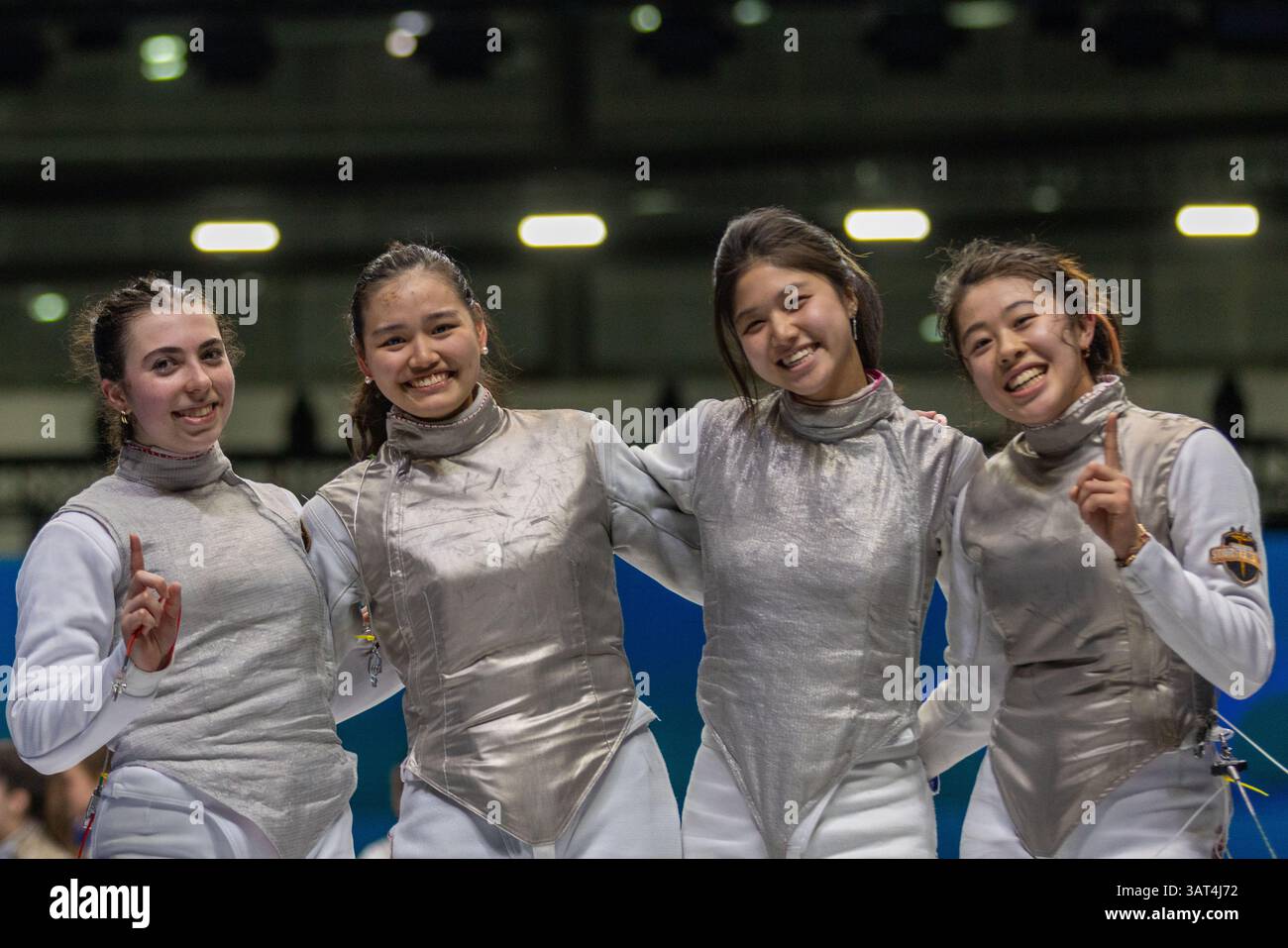 USA Team member celebrate their win over Italy in the Women Foil final ...