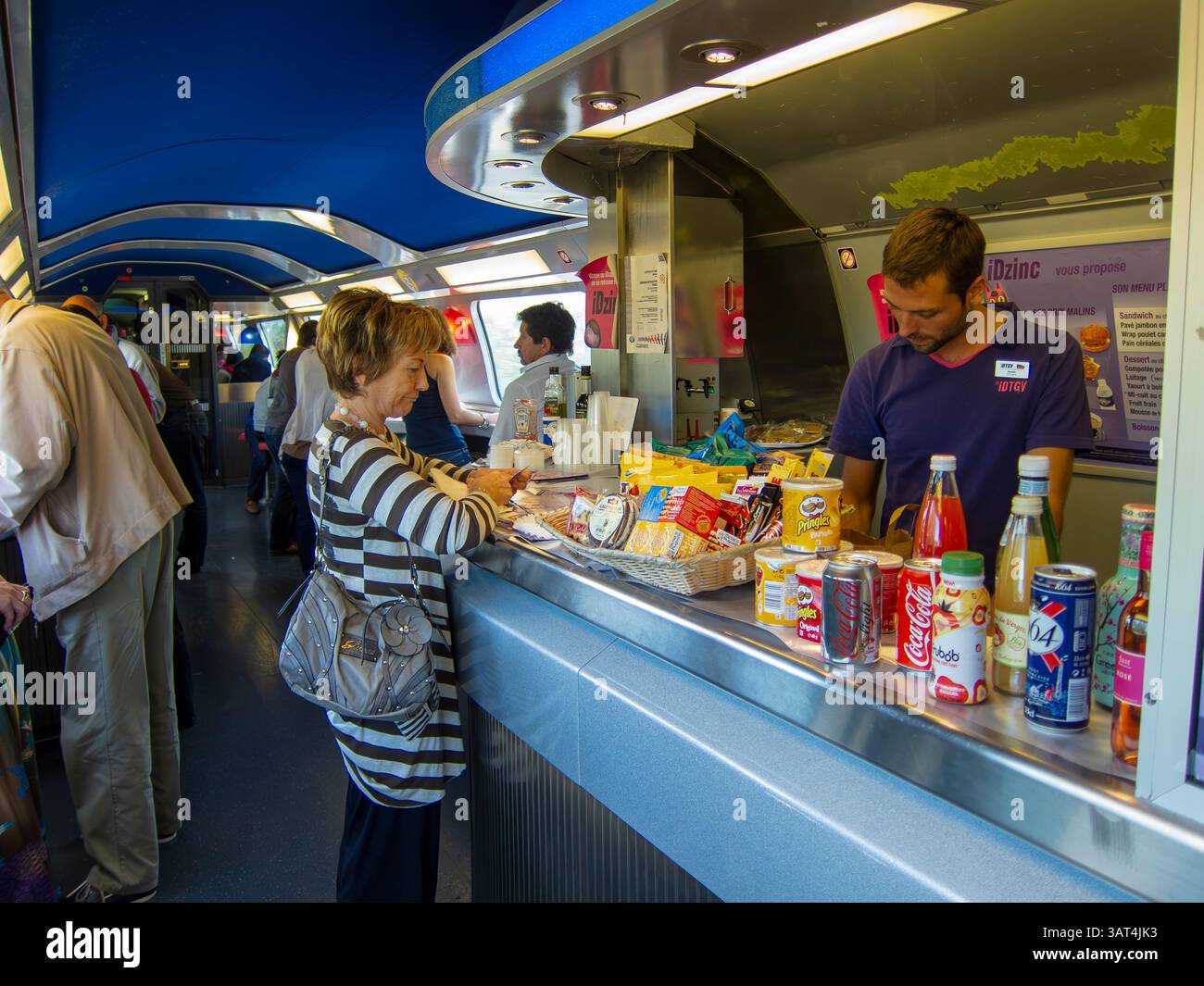 Paris, France, T.G.V. Bullet Train, Woman Buying Snacks, europe dining ...