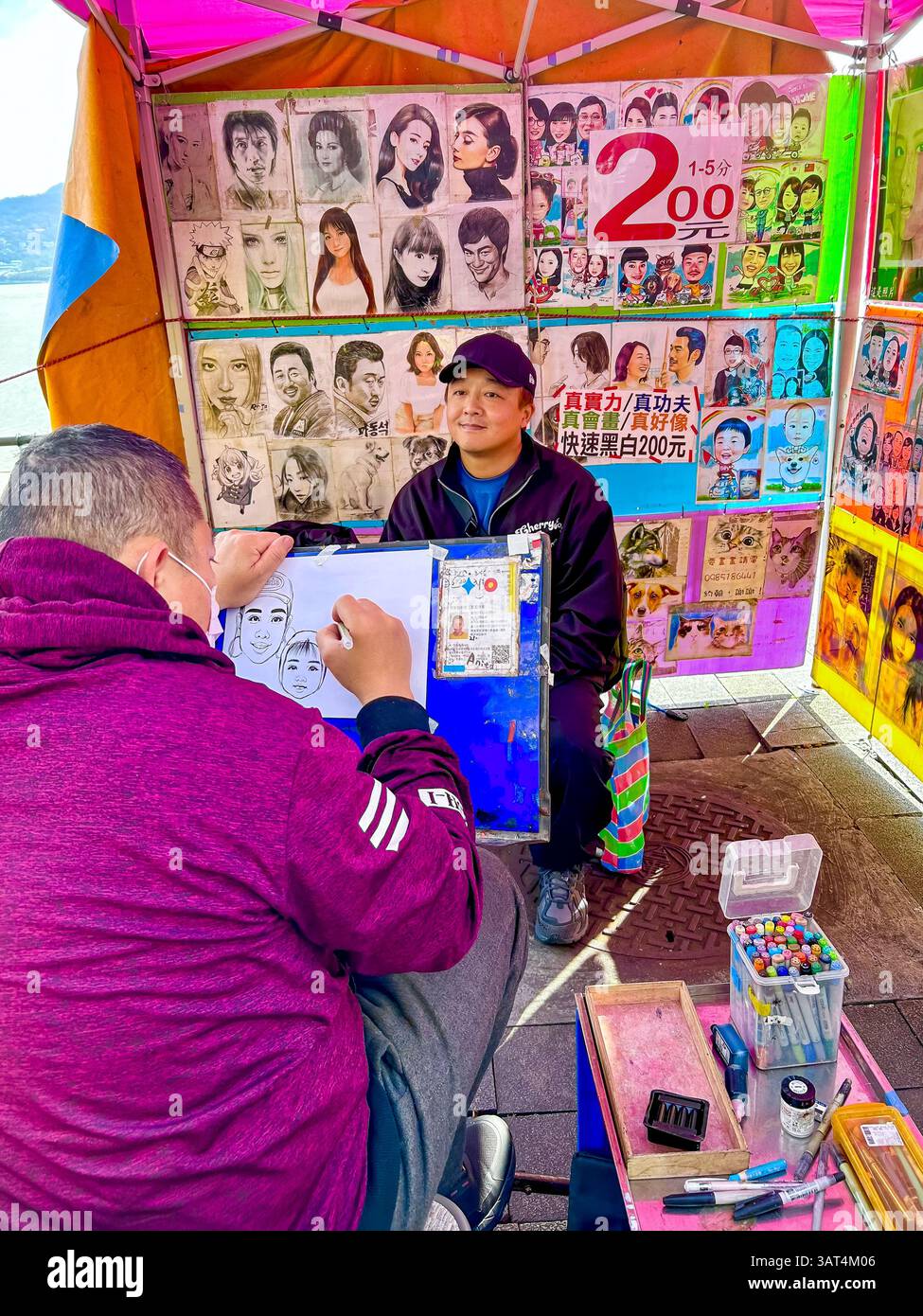 Taipei, Taiwan, People, Taiwanese Men, Street Artist, Drawing Portraits ...