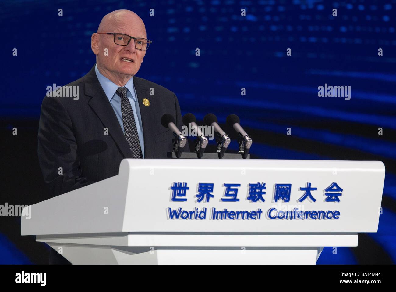 CEO of GSMA Ltd, John Hoffman, speaks at the World Internet Conference ...