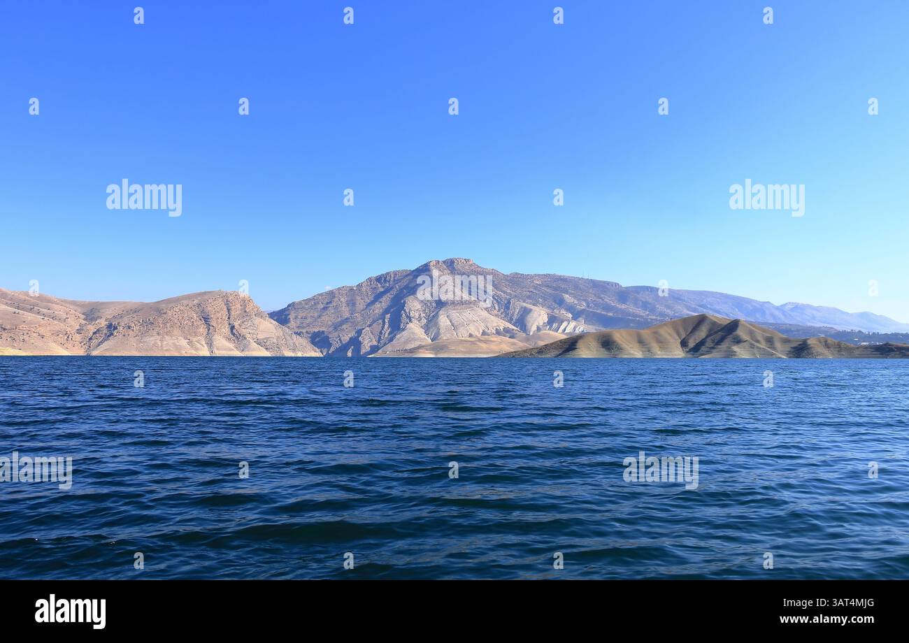 the Dokan Dukan Lake with beautiful mountains around in northern Iraq ...