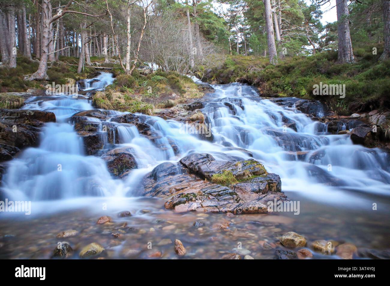 Slow shutter speed photograph of a beautiful stream flowing stepwise ...