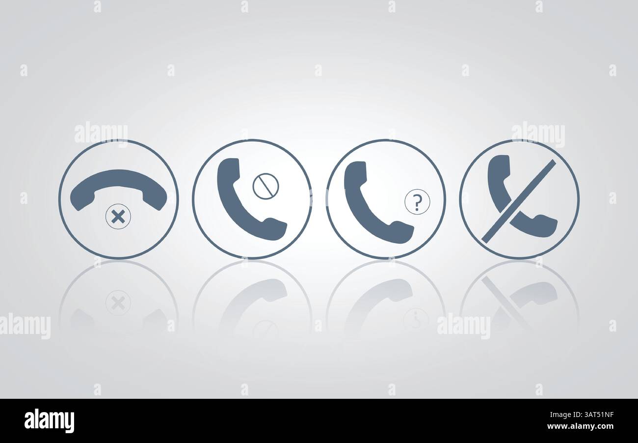 Set of call icons with a circle, telephone sign, and don't call with a ...