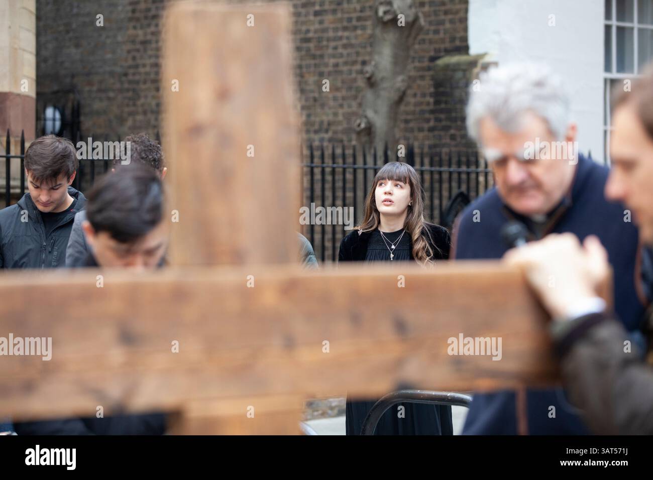 London, UK. 18th Apr, 2025. To mark Good Friday, St Patrick's Catholic ...