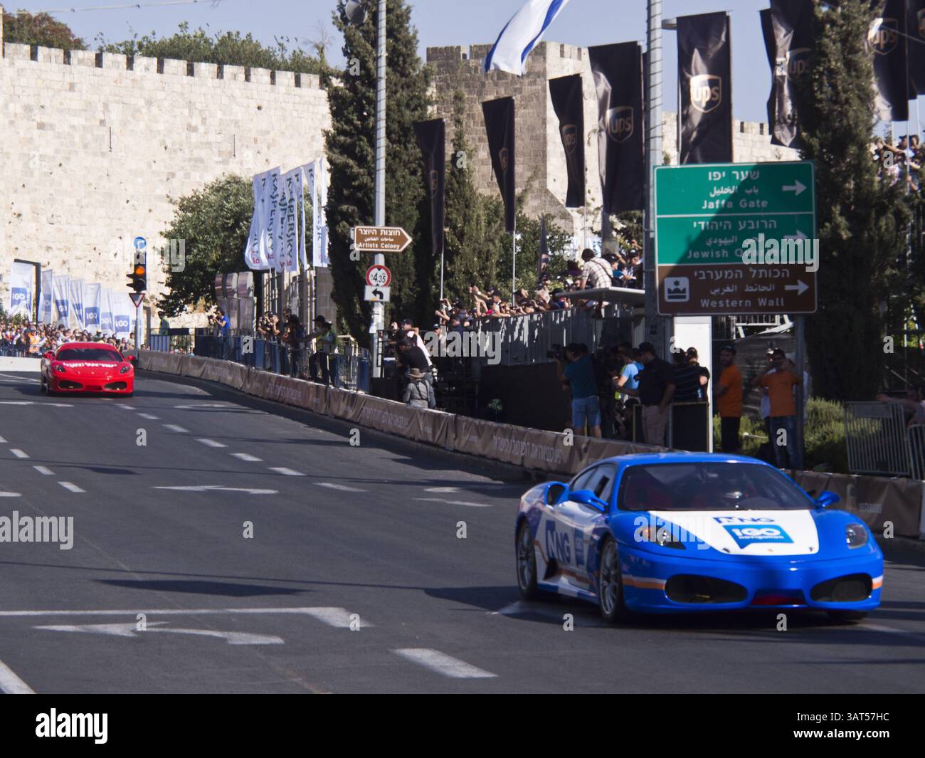 June 13, 2013 - Jerusalem, Israel - Two Ferrari 430 GT Challenges pass ...