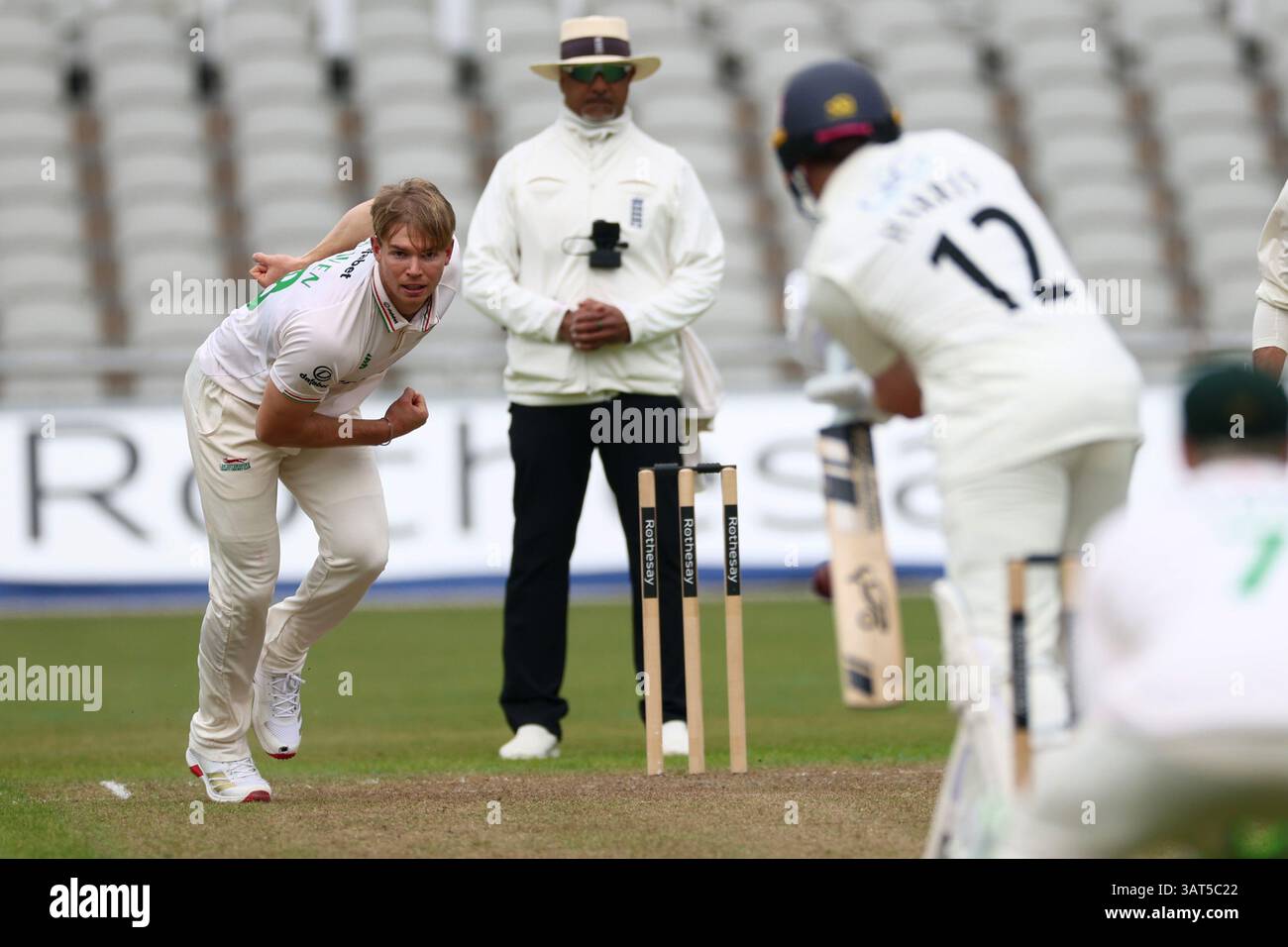 Leicestershire's Tom Scriven bowling on the first day of the Rothesay ...