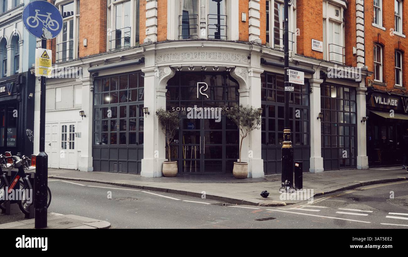 London, UK - March 25, 2025: Exterior of Soho Residence bar in the ...