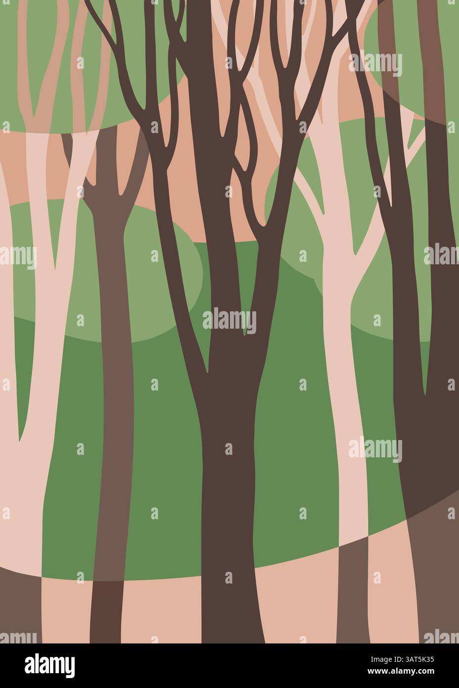 Minimalist forest illustration with abstract tree shapes in neutral ...