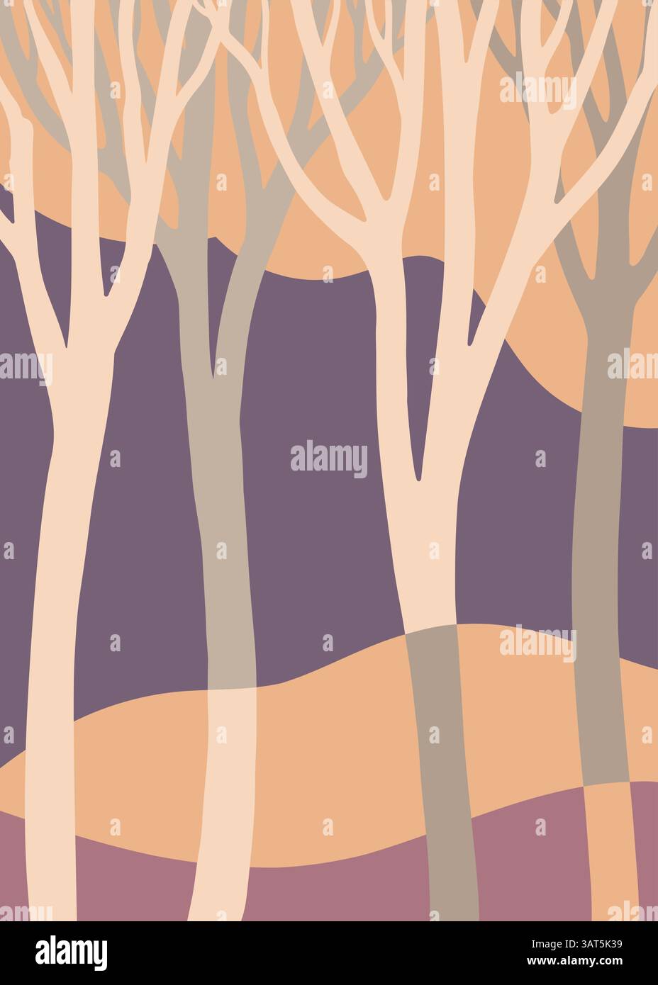 Minimalist forest illustration with abstract tree shapes in neutral ...