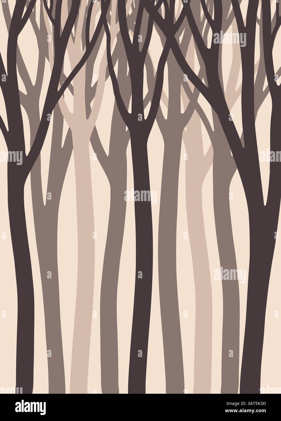 Minimalist forest illustration with abstract tree shapes in neutral ...