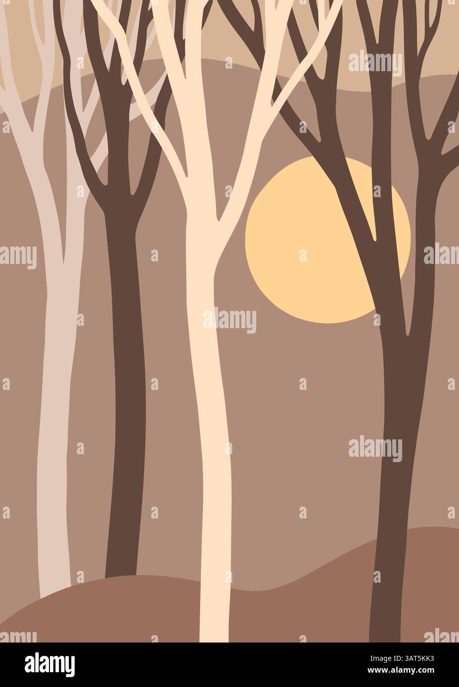 Minimalist forest illustration with abstract tree shapes in neutral ...