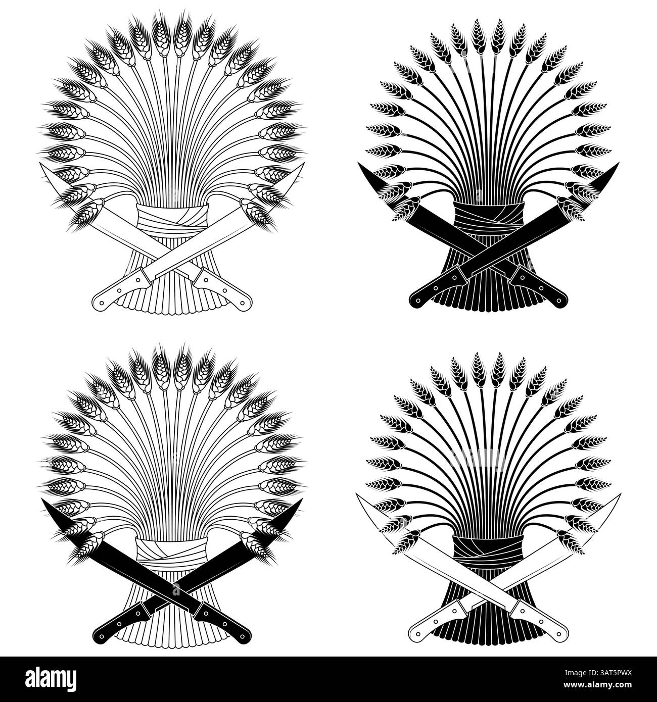 Wheat ears with machetes, Organic farm cereals, Harvesting tool with ...