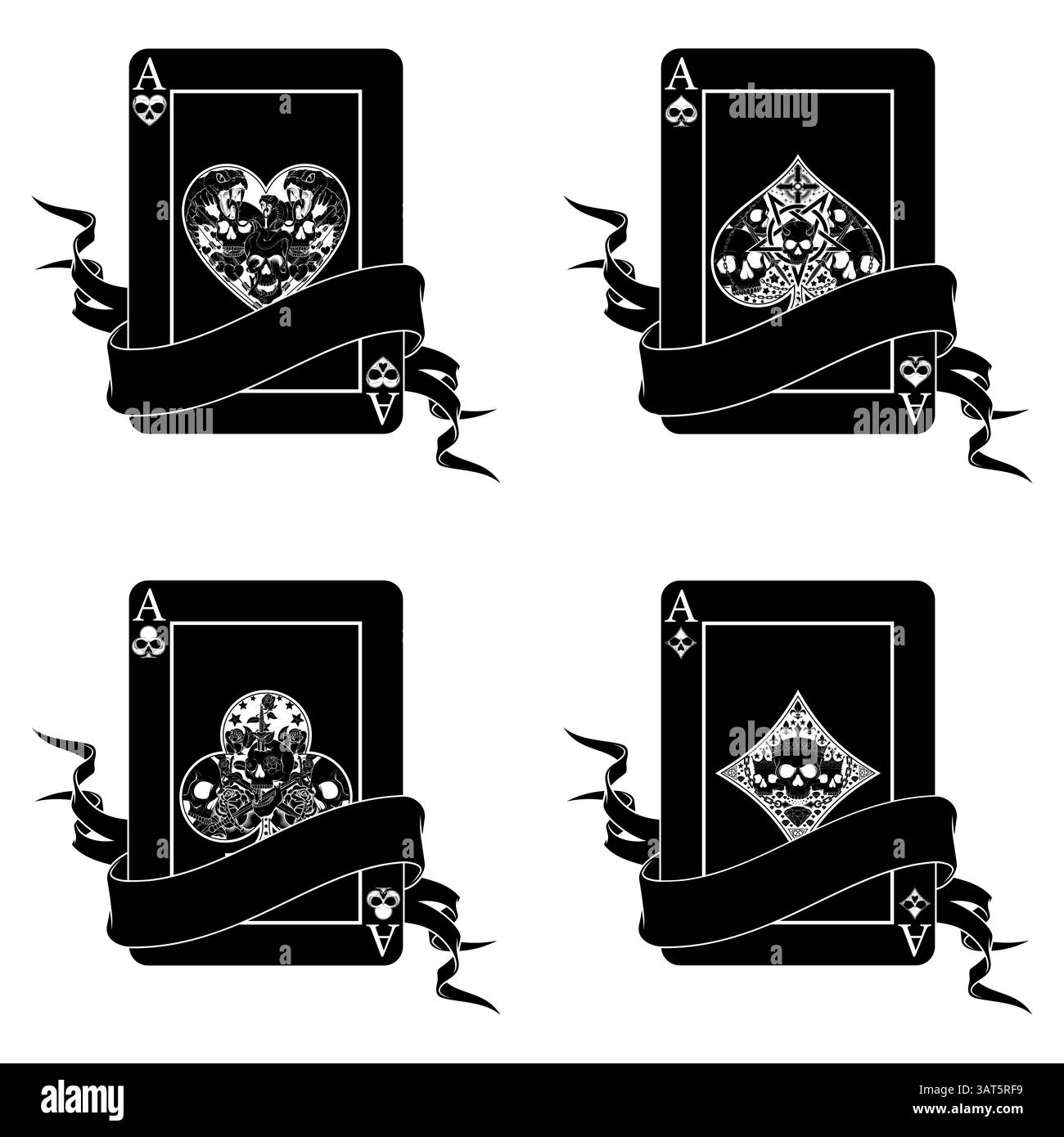 Poker card surrounded with a ribbon, poker symbols of heart, diamond ...