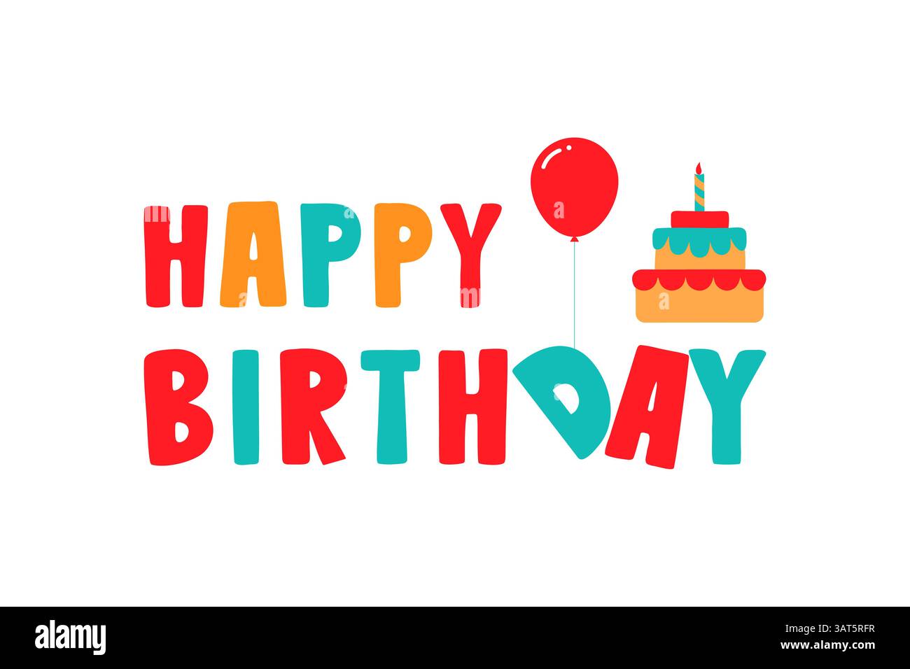 Happy Birthday inscription, congratulatory bright lettering with cake ...