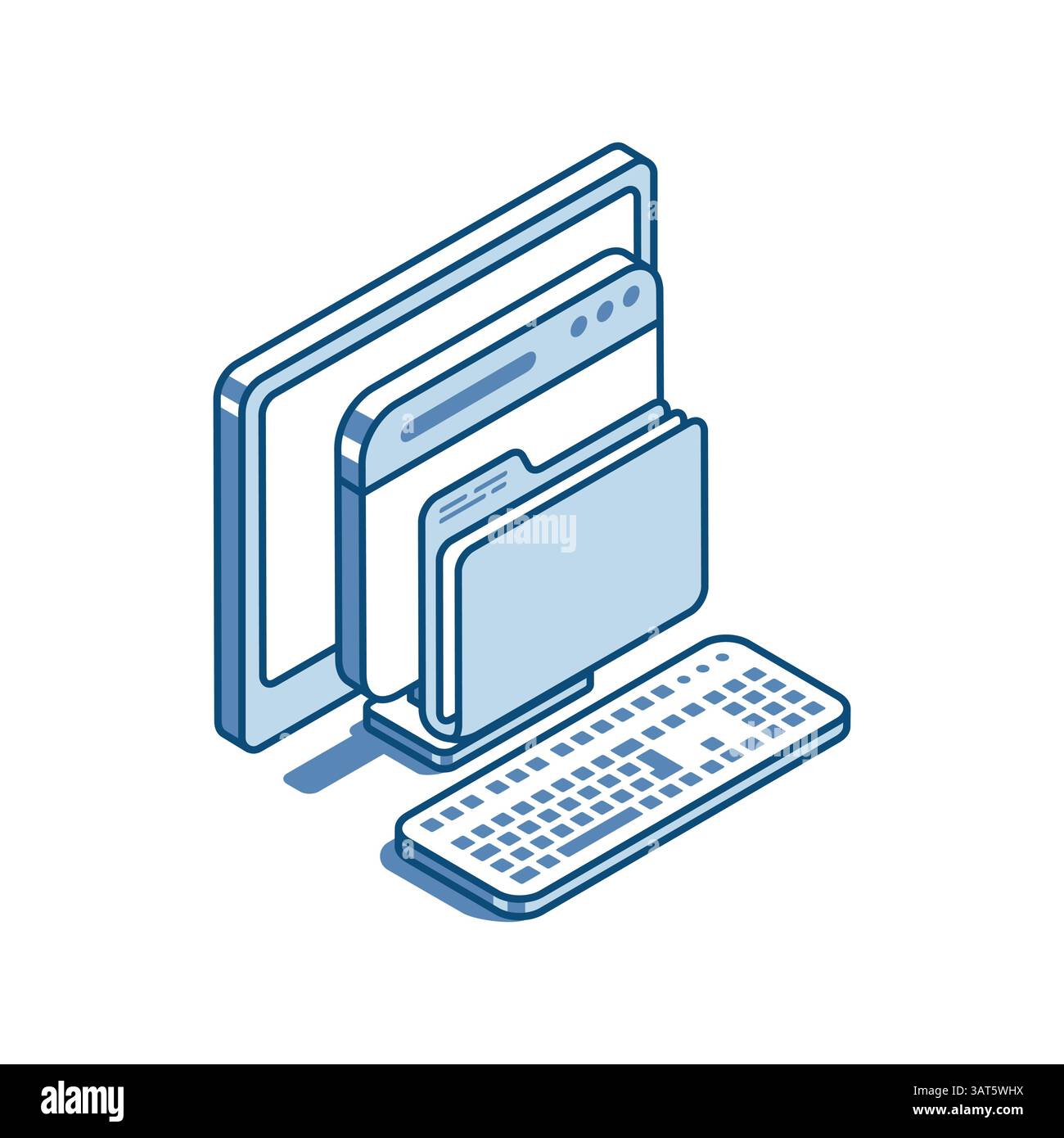 isometric vector linear icon computer and folder in program window, in ...