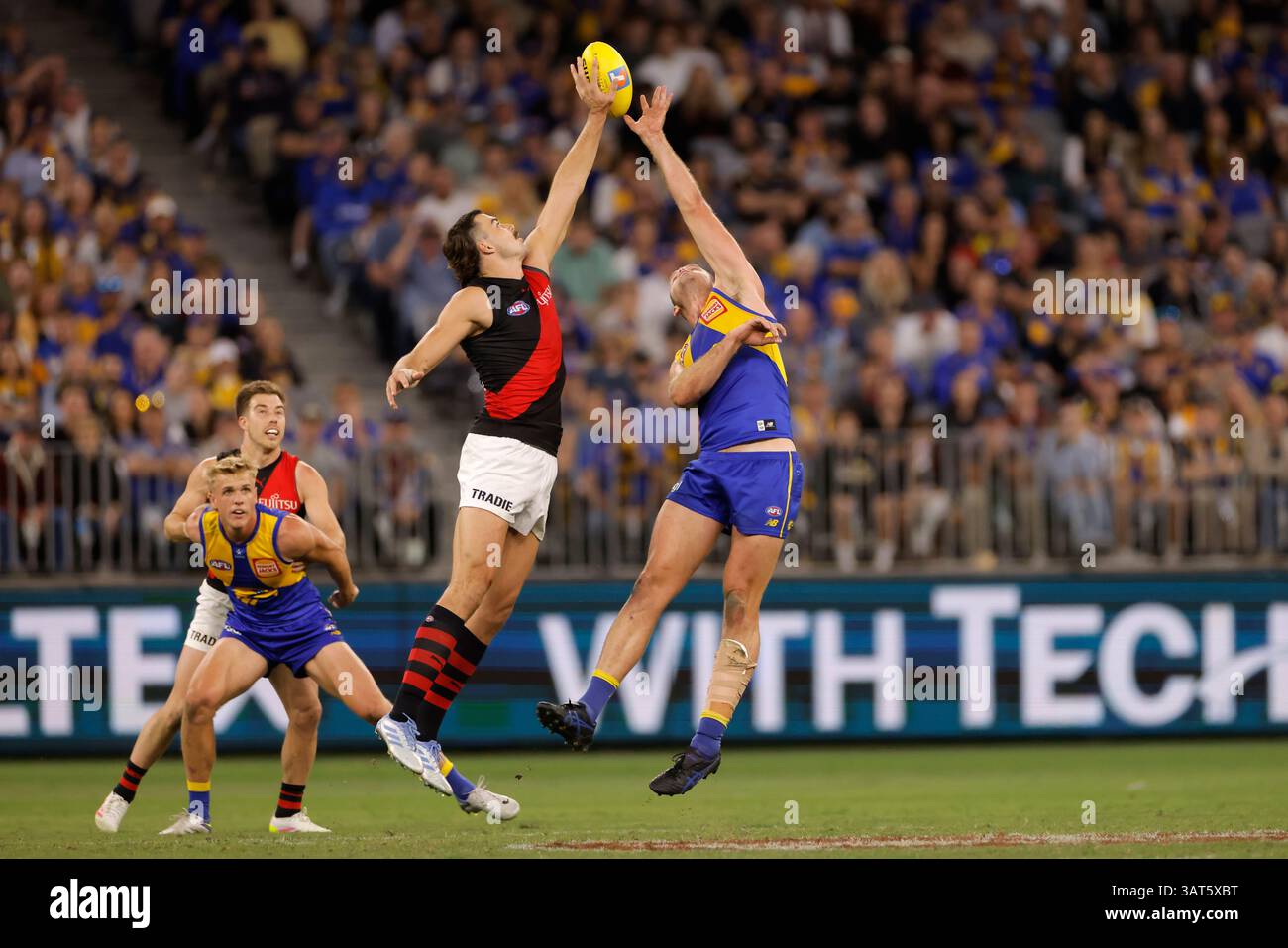 Perth, Australia. 18th Apr, 2025. Matt Flynn of the Eagles and Sam ...