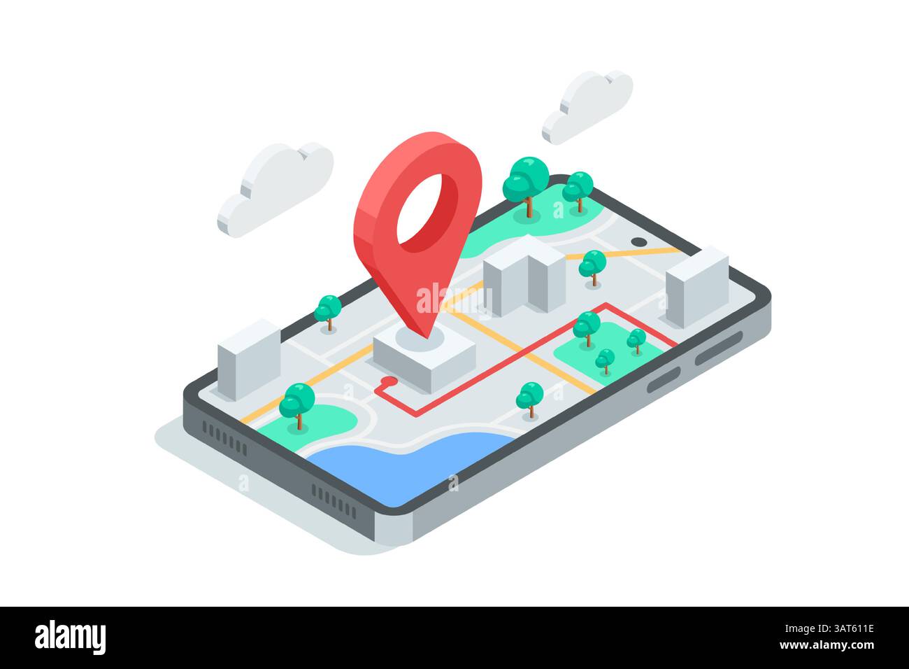 Isometric vector smartphone with map and location icon, in color on ...