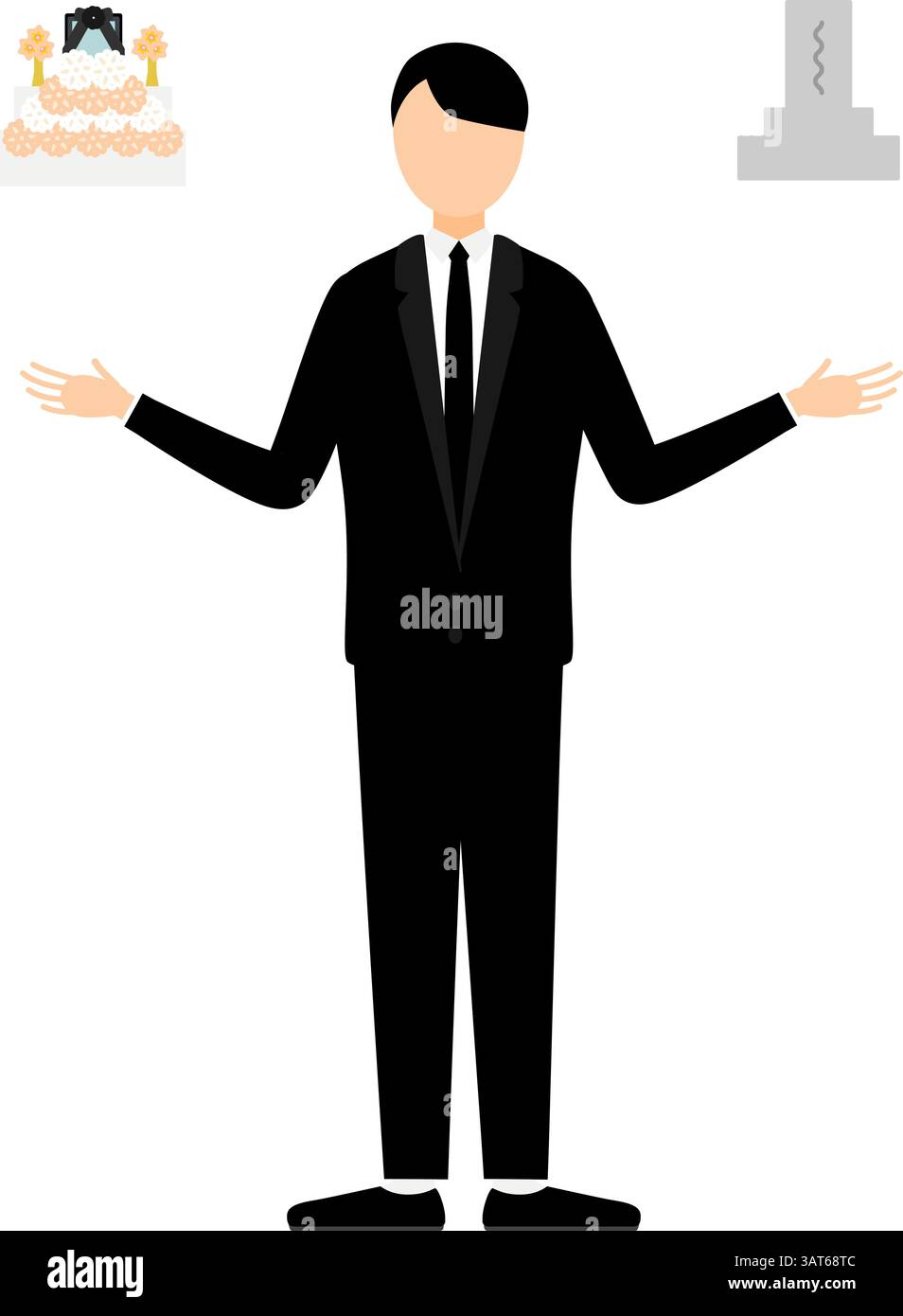 Simple illustration of a man in mourning thinking about graves and ...
