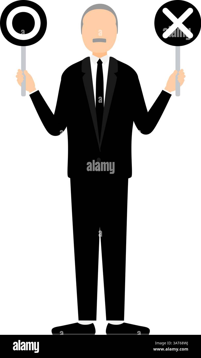 Simple illustration of a senior man in mourning holding a maru-batu ...