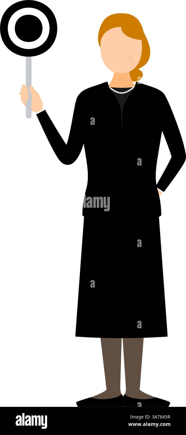 Simple illustration of a senior woman in mourning holding a maru-batu ...
