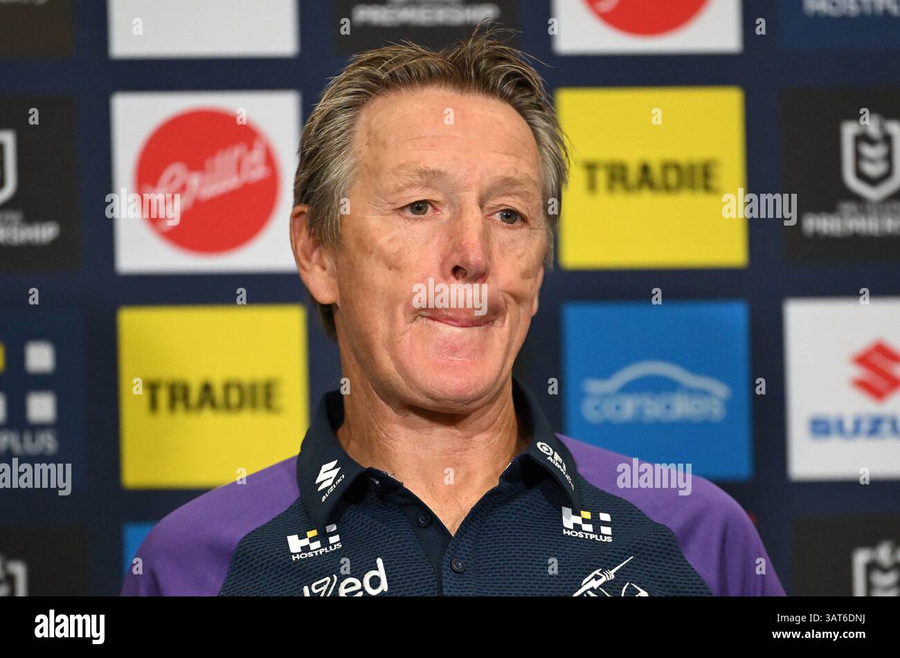 Storm Coach Craig Bellamy looks on during a press conference following ...