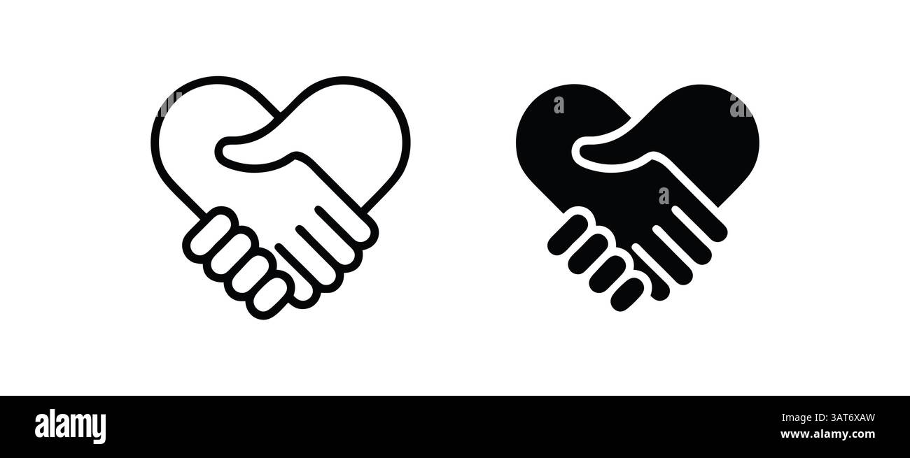Heart handshake icon set. Care sign. Love, partnership, friendship ...