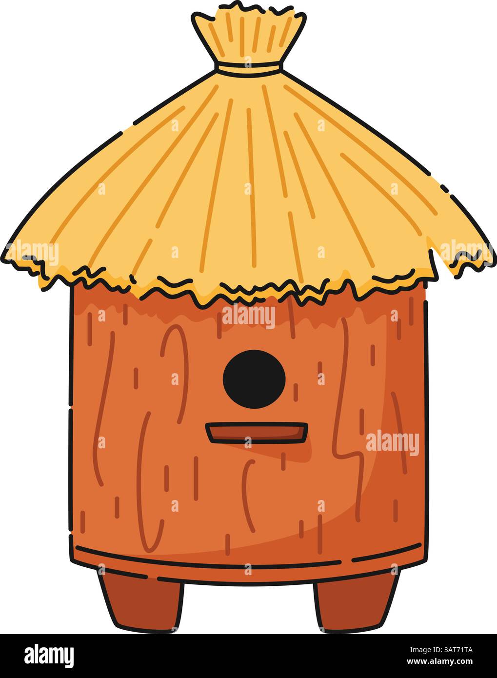 Round wooden house for honey bees with thatched roof vector ...