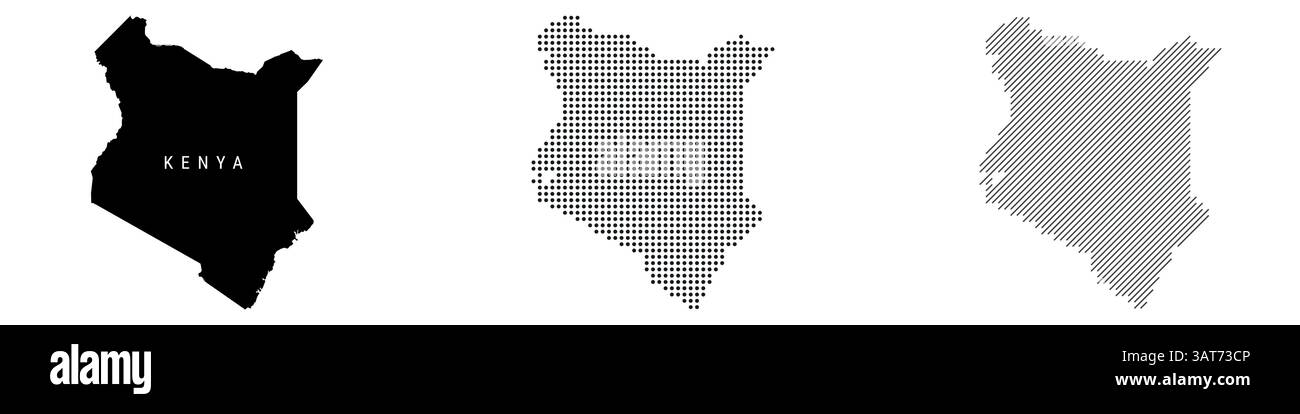 Kenya detailed silhouette map, dotted pattern and slanted parallel lines pattern. Kenyan ...