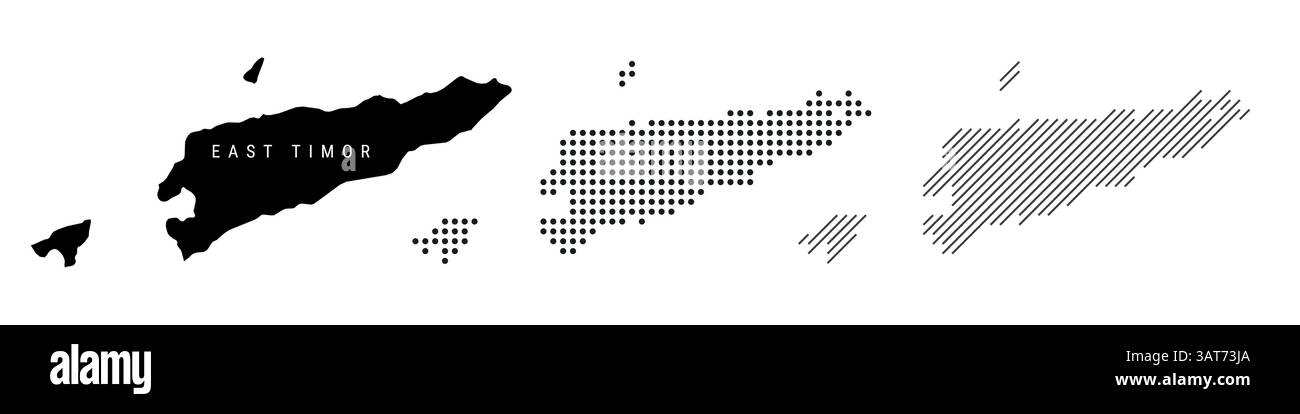 East Timor detailed silhouette map, dotted pattern and slanted parallel lines pattern. Timor ...