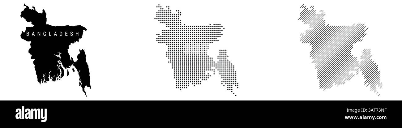 Bangladesh detailed silhouette map, dotted pattern and slanted parallel ...