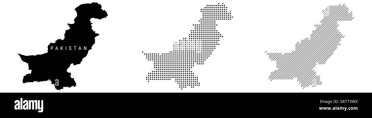 Pakistan detailed silhouette map, dotted pattern and slanted parallel ...