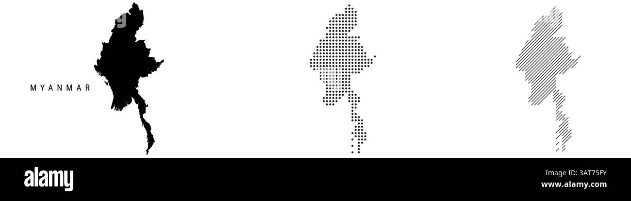 Myanmar detailed silhouette map, dotted pattern and slanted parallel ...