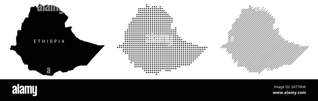 Ethiopia detailed silhouette map, dotted pattern and slanted parallel lines pattern. Ethiopian ...