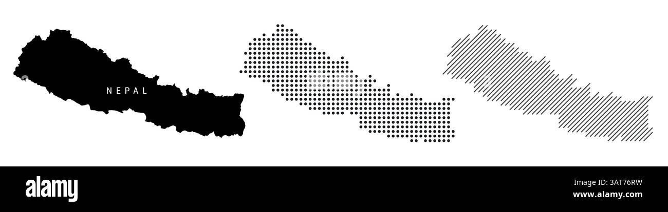 Nepal detailed silhouette map, dotted pattern and slanted parallel lines pattern. Nepali ...