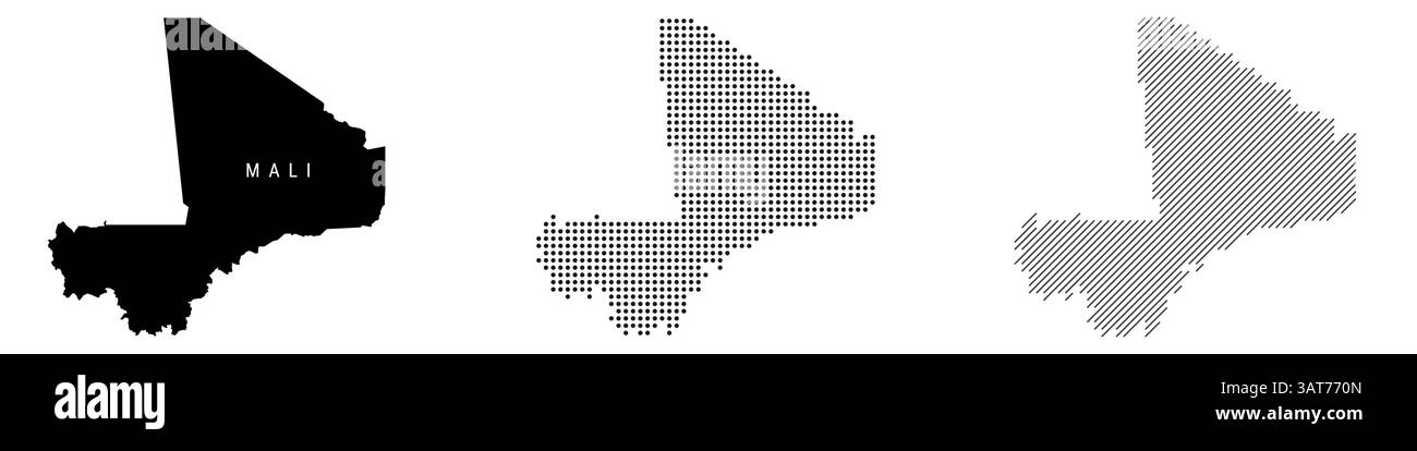 Mali detailed silhouette map, dotted pattern and slanted parallel lines pattern. Malian textured ...