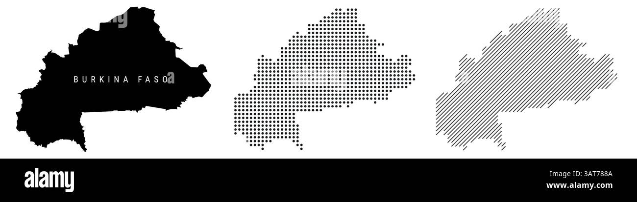 Burkina Faso detailed silhouette map, dotted pattern and slanted parallel lines pattern. Upper ...