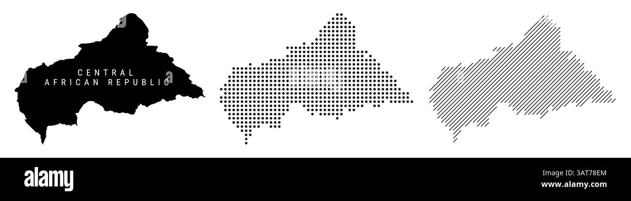 Central African Republic detailed silhouette map, dotted pattern and slanted parallel lines ...