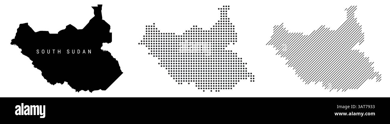 South Sudan detailed silhouette map, dotted pattern and slanted ...