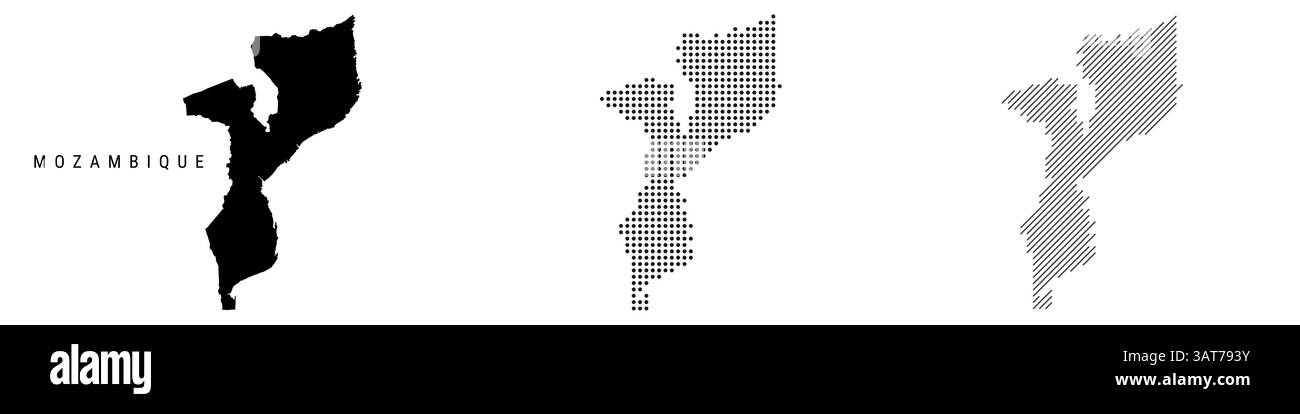 Mozambique Detailed Silhouette Map Dotted Pattern And Slanted Parallel Lines Pattern