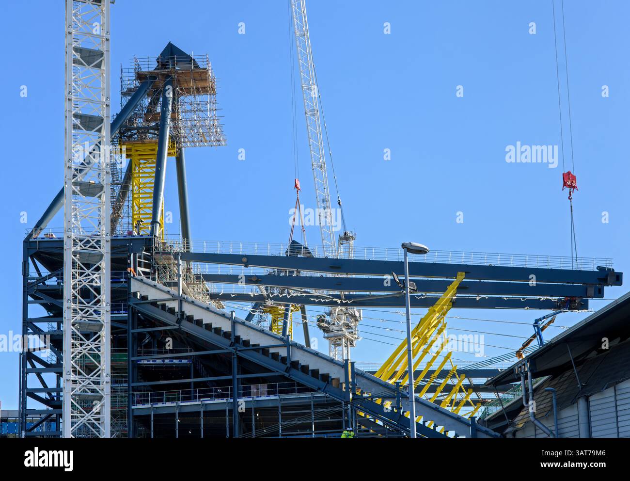 Etihad stadium North Stand expansion. One of the cable support towers ...